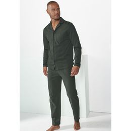 Pyjama s.Oliver, Herren, Gr. 44-46 (S), grün (khaki), Jersey, Obermaterial: 100% Baumwolle, unifarben mit Farbeinsatz, Casual, bequem lang, Rundhals, Manschette, Homewear-Sets, Schlafanzug in klassischer Schnittführung aus bequemer Jerseyqualität