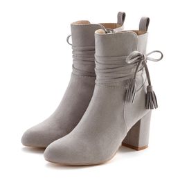 Stiefelette Lascana, Damen, Gr. 42, grau (hellgrau), Obermaterial: 100% Textilmaterial. Futter: 100% Textilmaterial. Decksohle: 100% Lederimitat. Laufsohle: 100% Synthetik, unifarben, Schuhe, mit Blockabsatz, High-Heel-Stiefelette, Ankle Boots, Stiefel