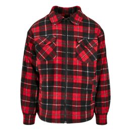 Allwetterjacke Urban Classics "Urban Classics Herren Plaid Teddy Lined Shirt Jacket", Herren, Gr. L, rot (rot, schwarz), 100% Polyester, kariert, loose fit, amerikanischer Ausschnitt, Jacken