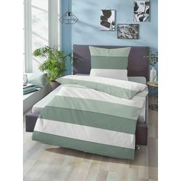 Bettwäsche Biberna Gr. 2, grün (salbei), B/L: 155cm x 200cm, Mako-Satin, B/L: 80cm x 80cm, 2 Stk., Mako-Satin, 100% Baumwolle, Bettwäsche