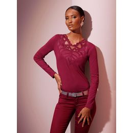 CRÉATION L Langarmshirt CREATION L "Modal-Baumwoll-Shirt", Damen, Gr. 40, rot (dunkelrot), 48% Baumwolle, 48% Modal, 4% Elasthan, unifarben, V-Ausschnitt, Shirts