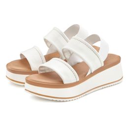 Plateausandaletten Lascana "Sommerschuh, Sandale, Sandalette, offener Schuh", Damen, Gr. 35, weiß, Obermaterial: 100% Rindsleder. Futter: 100% Rindsleder. Decksohle: 100% Synthetik. Laufsohle: 100% Synthetik, unifarben, Schuhe, Sandalette aus Leder mit modisch bequemer Plateausohle