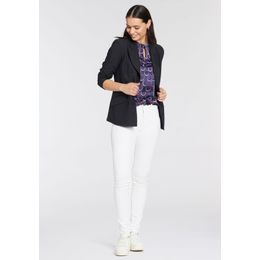 Kurzarmbluse HECHTER PARIS, Damen, Gr. 46, blau (navy, gemustert), Satin, Obermaterial: 97% Polyester, 3% Elasthan, figurbetont, Blusen, mit Raffung am Hals
