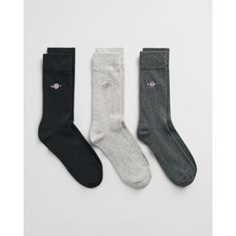 Freizeitsocken Gant "SHIELD SOCKS 3-PACK", Herren, Gr. 40 (42), braun (charcoal melange), Baumwollmischung, Socken