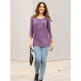 3/4-Arm-Shirt Classic Basics "3/4-Arm-Shirt", Damen, Gr. 40, lila (violett, schwarz, bedruckt), 100% Baumwolle, gemustert, mehrfarbig, Rundhals, Shirts