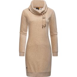 Sweatkleid Ragwear "Chloe Velvet", Damen, Gr. L (40), Normalgrößen, beige (sand), Samt, 62% Baumwolle, 35% Polyester, 3% Elastan, tailliert ca. Mitte Oberschenkel, hoch geschlossener Ausschnitt, Ärmel ohne Ärmelschlitz Rippstrickbündchen, Kleider, stylisches Langarmkleid in Samtoptik