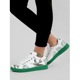 Sneaker DOGO "Ace Low-Top Sneaker Soar The Sky Damen Sneaker", Damen, Gr. 40, Normalschaft, bunt (wei&szlig;), Lederimitat, Schuhe Skaterschuh Schn&uuml;rschuh Sneaker low, Handgefertigt