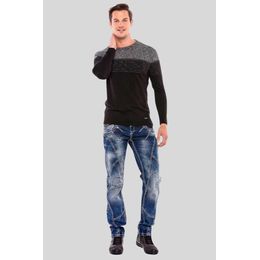Cipo & Baxx Rundhalspullover CIPO & BAXX "Pullover", Herren, Gr. L, schwarz (schwarz, grau), 50% Baumwolle;50% Polyacryl, gemustert, regular fit, Pullover, mit Farbverlauf