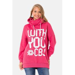 Cipo & Baxx Hoodie CIPO & BAXX "Sweatshirt", Damen, Gr. L, rot, 100% Baumwolle, bedruckt, relaxed fit lang, Rippbündchen, Sweatshirts, mit coolem Markenprint und Loop-Schal, WL345