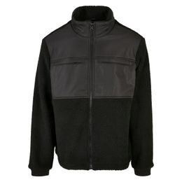 Winterjacke Urban Classics "Urban Classics Herren Patched Sherpa Jacket", Herren, Gr. M, schwarz, 100% Polyester, unifarben, oversize, Rundhals, Jacken