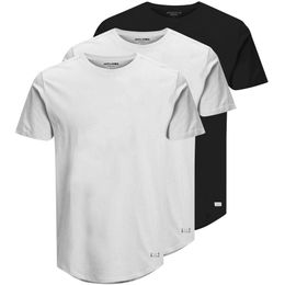 Jack & Jones Rundhalsshirt JACK & JONES "JJENOA TEE SS CREW NECK 3PK MP NOOS", Herren, Gr. M, schwarz-weiß (weiß, weiß, schwarz), Single Jersey, Obermaterial: 100% Baumwolle, unifarben, normal normal, Rundhals, Shirts