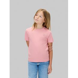 T-Shirt Calvin Klein Jeans "MONOGRAM MINI BADGE T-SHIRT", Mädchen, Gr. 12 (152), brandied apricot, Single Jersey, Obermaterial: 100% Baumwolle, Rundhals, Shirts, für Kinder bis 16 Jahre