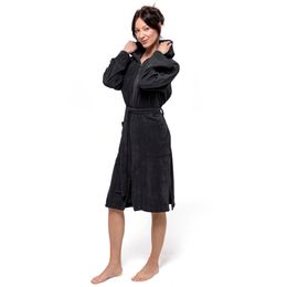 Möve Unisex-Bademantel MÖVE "ideal für Sauna & Spa, Hotelbademantel, Morgenmantel" Gr. L, grau (dunkelgrau), L:100cm, Obermaterial: 80% Baumwolle, 20% Polyester, Hausmäntel