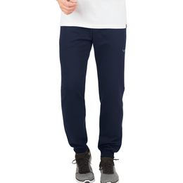 Sweathose TRIGEMA "TRIGEMA Jogginghose aus Biobaumwolle", Herren, Gr. S, US-Größen, blau (navy), 75% Baumwolle (Biobaumwolle kbA), 25% Baumwolle (recycelt), Basic, Hosen Sweathose