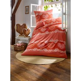 Bettwäsche HEINE HOME Gr. 5, rot (rot, bedruckt), B/L: 135cm x 200cm, Renforcé, B/L: 40cm x 80cm, 2 Stk., Renforcé, 100% Baumwolle, Bettwäsche