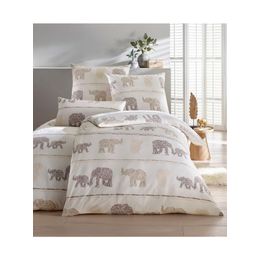 Bettwäsche HEINE HOME Gr. 5, beige (sesam, weiß, bedruckt), B/L: 135cm x 200cm, Renforcé, B/L: 40cm x 80cm, 2 Stk., Renforcé, 100% Baumwolle, Bettwäsche