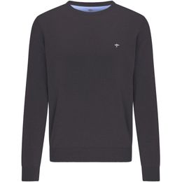 Strickpullover Fynch-Hatton "Fynch-Hatton Langarmpullover", Herren, Gr. XXXL (60/62), grau (charcoal), Strick, Obermaterial: 100% Baumwolle, unifarben, normal hüftbedeckend, Rundhals, Flachstrickbündchen, Pullover Strickpullover, mit Logostickerei