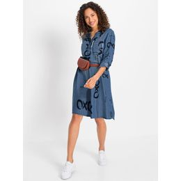 Druckkleid Inspirationen "Webkleid", Damen, Gr. 42, Normalgr&ouml;&szlig;en, blau (blau, bleached, schwarz, bedruckt), 100% Lyocell, gemustert, knielang, V-Ausschnitt, Kleider Druckkleid