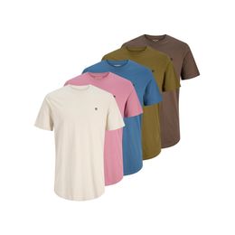 Jack & Jones Rundhalsshirt JACK & JONES "JPRBLABRODY TEE SS CREW NECK 5PK MP", Herren, Gr. L, rot (moonbeam pack:with petrolblau, schwarzbraun, schwarzolive, bordeaux), Jersey, Obermaterial: 100% Baumwolle, unifarben, Modisch, regular fit normal, Rundhals, Shirts