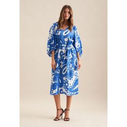 Sommerkleid Seidensticker "Schwarze Rose", Damen, Gr. S(36), Normalgrößen, blau, 65% Baumwolle 35% Leinen/Flachs, Paisley, V-Ausschnitt, Kleider, 3/4 V-Neck Paisley