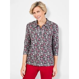 Poloshirt Classic Basics "Shirt", Damen, Gr. 38, bunt (schwarz, rot, bedruckt), 100% Baumwolle, geblümt, gemustert, mehrfarbig, Shirts