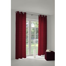 Vorhang WIRTH "Toco-Karo" Gr. 1, rot, B:132cm H:145cm, Chenille, Polyacryl, Gardinen