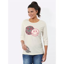 3/4-Arm-Shirt Classic Basics "3/4-Arm-Shirt", Damen, Gr. 40, beige (ecru, pink), 100% Baumwolle, bedruckt, gemustert, mehrfarbig, Rundhals, Shirts