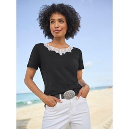 T-Shirt Heine "T-Shirt", Damen, Gr. 34, schwarz-weiß (schwarz, ecru), 100% Baumwolle, unifarben, Rundhals, Shirts