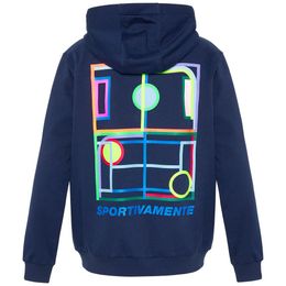 Kapuzensweatshirt Lotto, Herren, Gr. L (52/54), blau (peacoat), 80% Baumwolle, 20% Polyester, bedruckt, ohne Ausschnitt, Umschlagrippbund, Sweatshirts, - mit plakativem Rückenprint