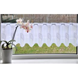 Scheibengardine Stickereien Plauen "Blätter" Gr. 1, weiß, B:95cm H:30cm, Polyester, Gardinen
