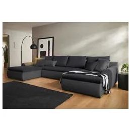 Wohnlandschaft Home Affaire "Win U-Form", schwarz (anthrazit, schwarz), B:366cm H:85cm T:176cm, 100% Polyester, Sofas, wahlweise mit Bettfunktion und Bettkasten