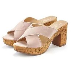 Pantolette Lascana, Damen, Gr. 37, rosa (rosé), Obermaterial: 100% Ziegenleder. Futter: 100% Synthetik. Decksohle: 100% Ziegenleder. Laufsohle: 100% Synthetik, Veloursleder, unifarben, Schuhe Pantolette, Mule, Sandale, offener Schuh aus Leder mit Blockabsatz