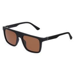 Police POISPLF61 | Unisex-Sonnenbrille | Fassung: Vollrand, Quadratisch, Kunststoff, Schwarz Matt | Glasfarbe: Orange