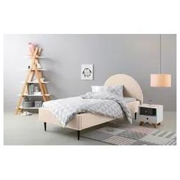 Lüttenhütt Polsterbett LÜTTENHÜTT "Femmy", beige (natural), B:113cm H:102cm L:213cm, 100% Polyester, Betten, angenehm gepolstertes Kopfteil mit dekorativem Regebogenmotiv