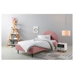 Lüttenhütt Polsterbett LÜTTENHÜTT "Femmy", beige (natural), B:132cm H:102cm L:213cm, 100% Polyester, Betten, angenehm gepolstertes Kopfteil mit dekorativem Regebogenmotiv