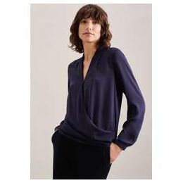 Wickelbluse Seidensticker "Schwarze Rose", Damen, Gr. XL42, blau (dunkelblau), 100% Polyester, unifarben, regular fit, V-Ausschnitt, Blusen, Langarm V-Neck Uni