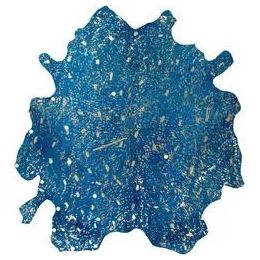 Fellteppich Calo-deluxe "Ronda 510" Gr. 42, blau (goldfarben, blau), B:120cm H:8mm L:190cm, Kuhfell, Leder, Teppiche, Kuhfellteppiche, echtes gefärbtes Rinderfell, Wohnzimmer