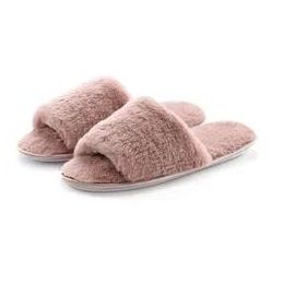 Hausschuh Vivance "Pantolette, Pantoffel", Damen, Gr. 40/41, rosa (rosé), Obermaterial: 100% Textilmaterial. Futter: 100% Textilmaterial. Decksohle: 100% Textilmaterial. Laufsohle: 100% Synthetik, Fellimitat, unifarben, Schuhe Pantoffeln Plüsch Hausschuh, mit kuscheligem, warmen Fellimitat VEGAN