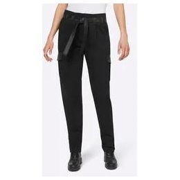Cargohose Heine, Damen, Gr. 36, Normalgrößen, schwarz, 97% Baumwolle, 3% Elasthan, Lederimitat:100% Polyurethan, unifarben, lang, Hosen