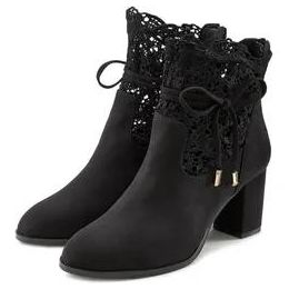 High-Heel-Stiefelette Lascana, Damen, Gr. 37, schwarz, Obermaterial: 100% Textilmaterial. Decksohle: 100% Lederimitat. Futter: 100% Textilmaterial. Laufsohle: 100% Synthetik, unifarben, Schuhe, mit modischer Spitze und bequemen Blockabsatz, Ankle Boot, Stiefel, Topseller