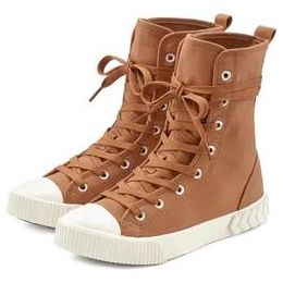 Stiefelette Lascana, Damen, Gr. 41, braun (camelfarben), Obermaterial: 100% Textilmaterial. Futter: 100% Textilmaterial. Decksohle: 100% Textilmaterial. Laufsohle: 100% Synthetik, unifarben, Schuhe, im Combat Look, High Top Sneaker, Schnürschuh, Textil-Boots