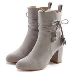 Stiefelette Lascana, Damen, Gr. 37, grau (hellgrau), Obermaterial: 100% Textilmaterial. Futter: 100% Textilmaterial. Decksohle: 100% Lederimitat. Laufsohle: 100% Synthetik, unifarben, Schuhe, mit Blockabsatz, High-Heel-Stiefelette, Ankle Boots, Stiefel
