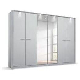 Drehtürenschrank Rauch "Kleiderschrank Schrank Garderobe Wäscheschrank Ankleide OTELI", grau (seidengrau), B:275cm H:231cm T:58cm, Holzwerkstoff, Schränke, mit Mittelspiegel und Passepartout optional mit Beleuchtung
