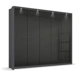 Drehtürenschrank Rauch "Kleiderschrank Schrank Garderobe Wäscheschrank Ankleide OTELI", grau (graumetallic, effektgrau hochglanz), B:230cm H:231cm T:58cm, Holzwerkstoff, Schränke, inkl. Passepartout optional mit Beleuchtung