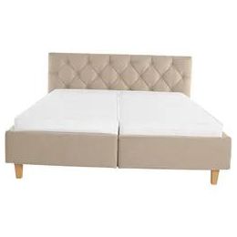 Polsterbett Home Affaire "Sunley 100", beige, B:203cm, Struktur (100% Polyester);Strukturstoff (100% Polyester), Betten, Kreuzsteppung, Kopfteilhöhe 102 cm, ohne oder mit Matratze/Lattenrost