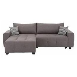 Ecksofa Home Affaire "Bella L-Form, B: 254 cm", grau, B:254cm H:87cm T:162cm, Microfaser PRIMABELLE (100% Polyester);Struktur fein ( 100% Polyester);Zierkissen: 100% Polyester;Microfaser Antiklederoptik (100% Polyester), Sofas, mit 2 Zierkissen, optional Bettfunktion & Bettkasten, Federkern