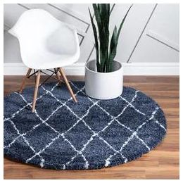 Hochflor-Teppich "Temara Shag, LAGERRÄUMUNG", blau (marineblau, elfenbeinfarben), B:152cm H:51mm L:152cm Ø:152cm, Polypropylen (PP), MyFlair MÖBEL & ACCESSOIRES, Teppiche, gewebt, Rauten Design, weich & kuschelig