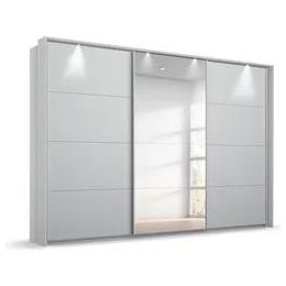 Schwebetürenschrank Rauch "Kleiderschrank Schrank Garderobe OTELI inkl. 3 Innenschubladen", grau (seidengrau), B:278cm H:214cm T:68cm, Holzwerkstoff, Schränke, mit Mittelspiegel und Passepartout optional mit Beleuchtung