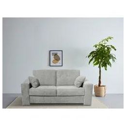 2-Sitzer Home Affaire "Roma Matratzenhöhe 14 cm", grau (hellgrau), B:180cm H:85cm T:95cm, 100% Polyester, Sofas, Dauerschlaffunktion, mit Unterfederung, Liegemaße ca 123x198 cm