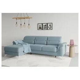 Sit & More Ecksofa SIT & MORE "Sinatra L-Form", blau (hellblau), B:258cm H:85cm T:170cm, 90% Polyester, 10% Polyamid, Sofas, mit Recamiere, optinal mit Kopfteilverstellung und Armteilfunktion